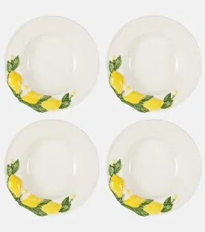 LES-OTTOMANS Lemon Set Of 4 Ceramic Soup Plates - Multicoloured