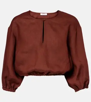 ERES Gracieux Linen Crop Top - Brown