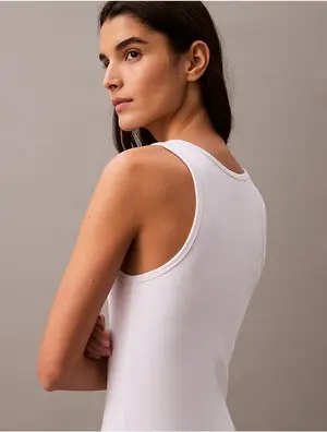 Calvin Klein Rib Knit Slip Dress - Brilliant White