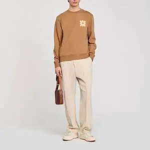 Sandro Cotton Brushed Fleece Sweatshirt With Flower Patch - Nut