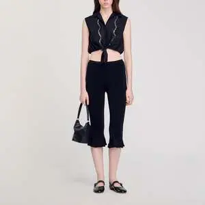Sandro Rhinestone Embellished Cropped Shirt Black