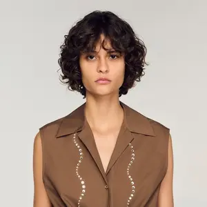 Sandro Rhinestone Embellished Cropped Shirt - Brown
