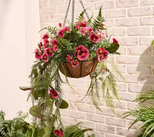 GARDEN REFLECTIONS Cascading Faux Pansy & Fern Hanging Basket - One-color