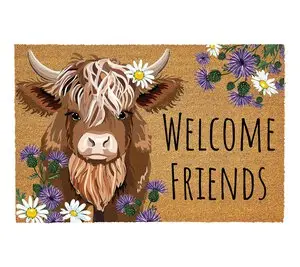 EVERGREEN 36'x24' Highland Cow Coir Doormat - One-color