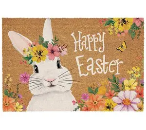 EVERGREEN 36'x24' Floral Bunny Coir Doormat - One-color