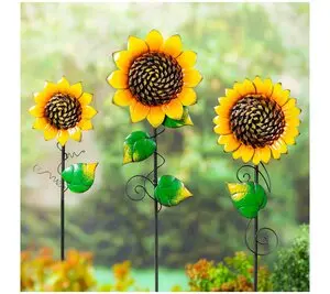 EVERGREEN Set Of 3 Radiant Sunflower Garden Sta Ke - One-color