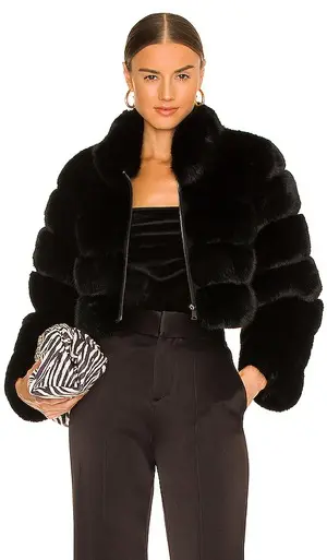 Adrienne Landau Faux Fox Fur Jacket - Jet Black
