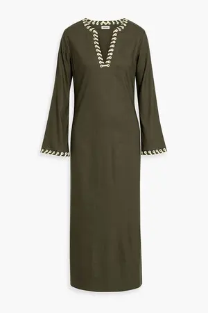 Simkhai Dalta Embellished Linen-blend Midi Dress