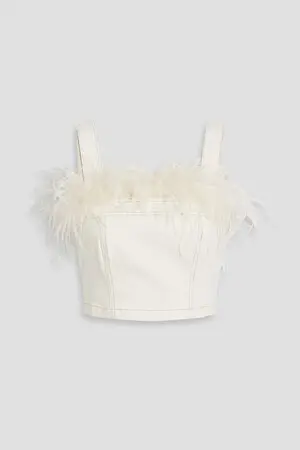 Simkhai Reeves Feather-trimmed Denim Top - Ivory