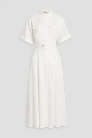 NICHOLAS Belted Linen Maxi Shirt Dress