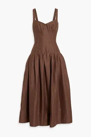 NICHOLAS Gathered Linen Midi Dress