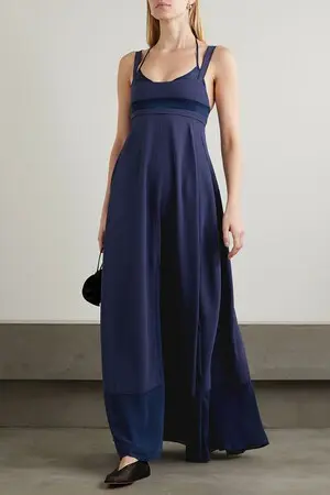 Simkhai Darina Tulle And Satin-trimmed Jersey Gown - Navy
