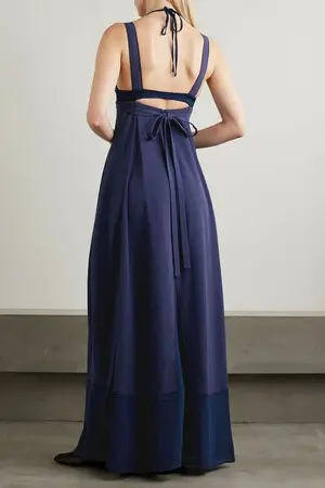 Simkhai Darina Tulle And Satin-trimmed Jersey Gown - Navy