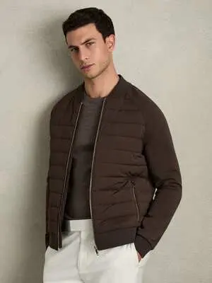 REISS Rochdale Hybrid Quilt Bomber Jacket - Dark Chocolate