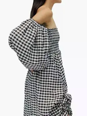 Sleeper Atlanta Checked Off-shoulder Dress
