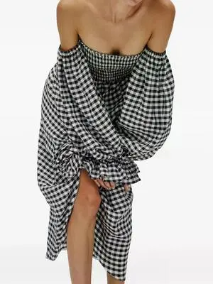 Sleeper Atlanta Checked Off-shoulder Dress