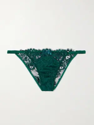 Agent Provocateur Solanna Silk-blend Satin-trimmed Lace Briefs - Blue