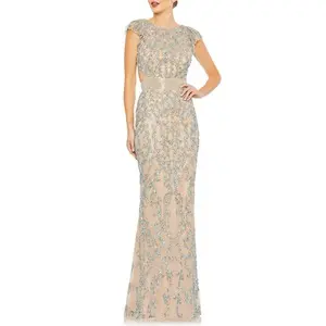Mac Duggal Hand-embellished Gown With Open Back - Nude Multi