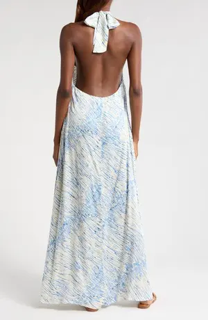 Elan Stripe Halter Maxi Dress - Blue Sahara | Editorialist