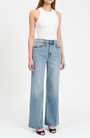 DAZE Far Out Raw Hem High Waist Wide Leg Jeans