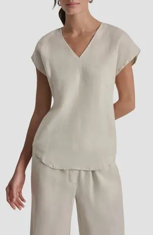 Dkny V-neck Linen Top - Natural
