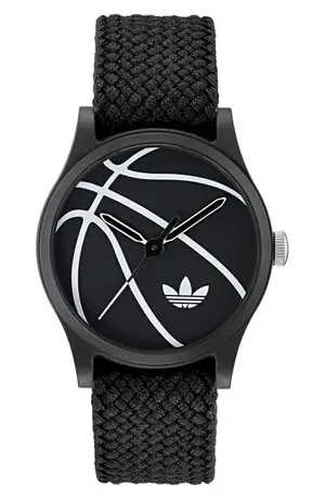 Adidas Ao Style Basketball Dial Webbing Strap Watch - Black