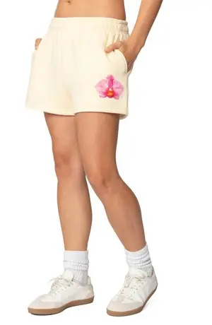 EDIKTED Orchid Babe Fleece Shorts - Yellow