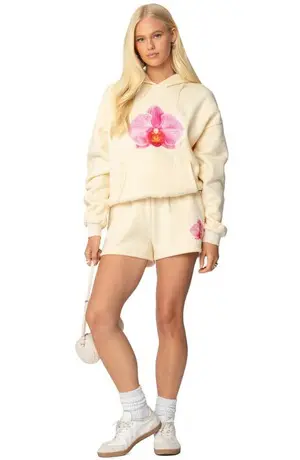 EDIKTED Orchid Babe Fleece Shorts - Yellow