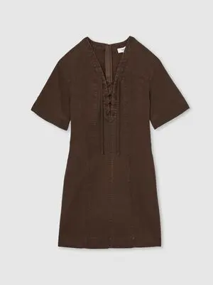 REISS Tia Lace-up Denim Shirt Dress