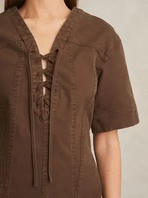 REISS Tia Lace-up Denim Shirt Dress
