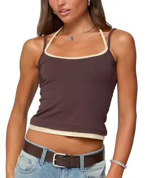 EDIKTED Roya Layered Halter Tank Top - Brown