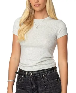 EDIKTED Ribbed Fitted T-shirt - Light-gray