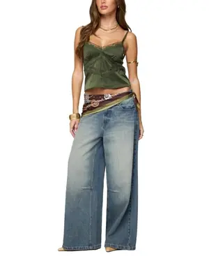 EDIKTED Tamar Satin Effect Tank Top - Olive