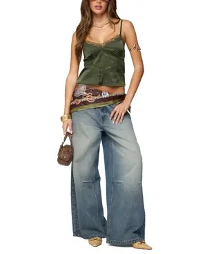 EDIKTED Tamar Satin Effect Tank Top - Olive