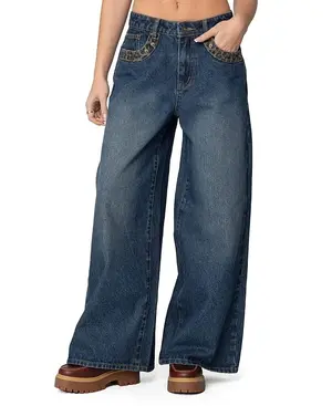 EDIKTED Gwen Leopard Detail Jeans