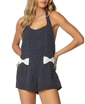 EDIKTED Lena Polka Dot Halter Neck Romper - Navy