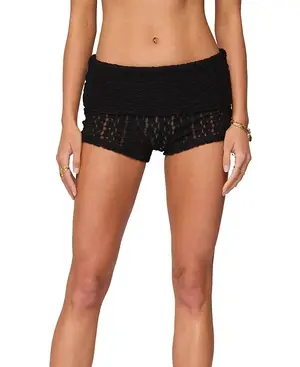 EDIKTED Sheer Textured Fold Over Shorts - Black