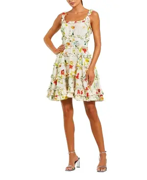 Mac Duggal Ruffled Floral Sweetheart Neck Mini Dress - Ivory Multi