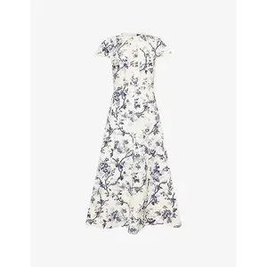 ME+EM Botanical Flared Cotton-blend Midi Dress