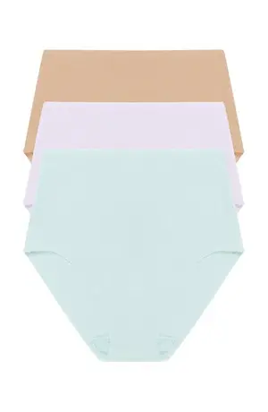 Natori Bliss Bare Cotton High Waist Brief 3-pack Cloud Green/pale Purple/cafe