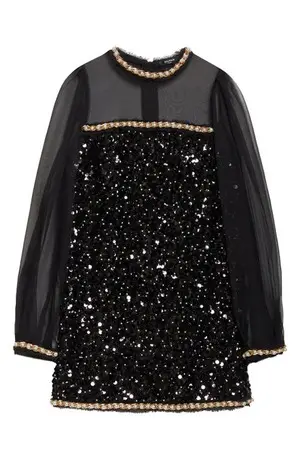 Balmain Embellished Long Sleeve Shift Dress