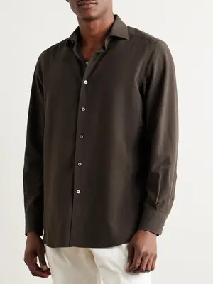Zegna Garment-dyed Brushed-silk Shirt - Brown