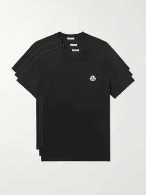 Moncler Three-pack Logo-appliquéd Organic Cotton-jersey T-shirts - Black