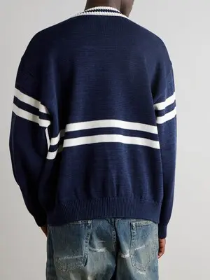 Kapital Peckish Rainbowy Ivy Appliquéd Striped Cotton Sweater