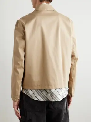 Burberry Logo-embroidered Cotton-gabardine Harrington Jacket - Neutrals