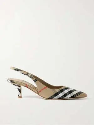 Burberry Checked Slingback Pumps - Sand