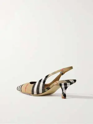 Burberry Checked Slingback Pumps - Sand