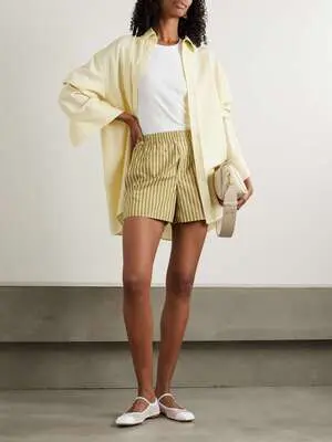 Ami Striped Cotton-poplin Shorts - Mustard