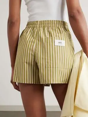 Ami Striped Cotton-poplin Shorts - Mustard