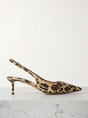 AQUAZZURA New Purist 50 Leopard-print Raffia Slingback Pumps